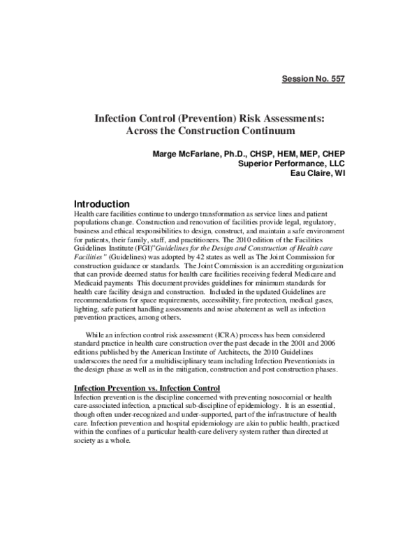 (PDF) Infection Control (Prevention) Risk Assessments: Across the ...