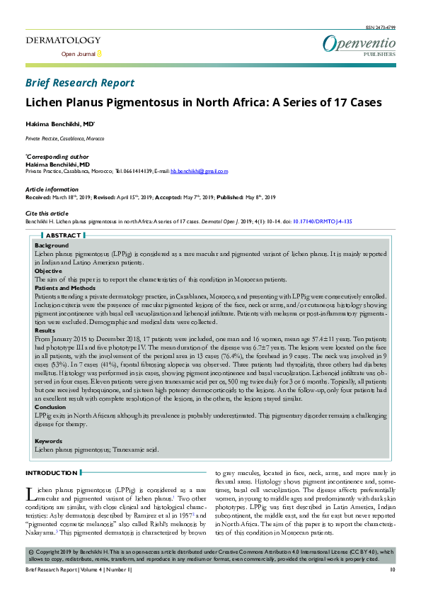 (PDF) Lichen Planus Pigmentosus in North Africa: A Series of 17 Cases (in Press)