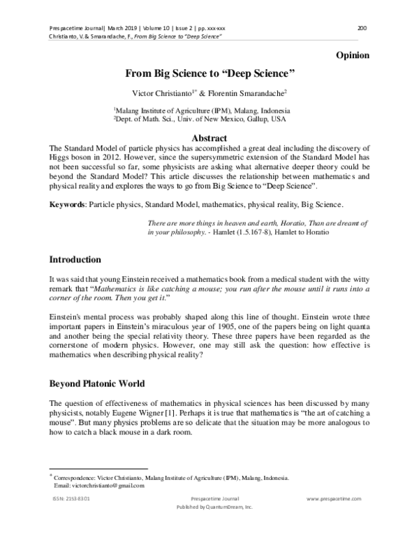 (PDF) From Big Science To Deep Science