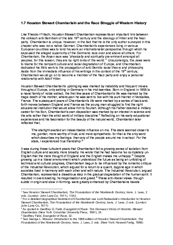(PDF) Houston Stewart Chamberlain and the Race Struggle of Western History