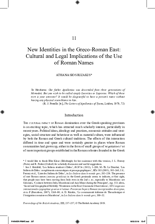 (PDF) New Identities in the Greco-Roman East: Cultural and Legal ...