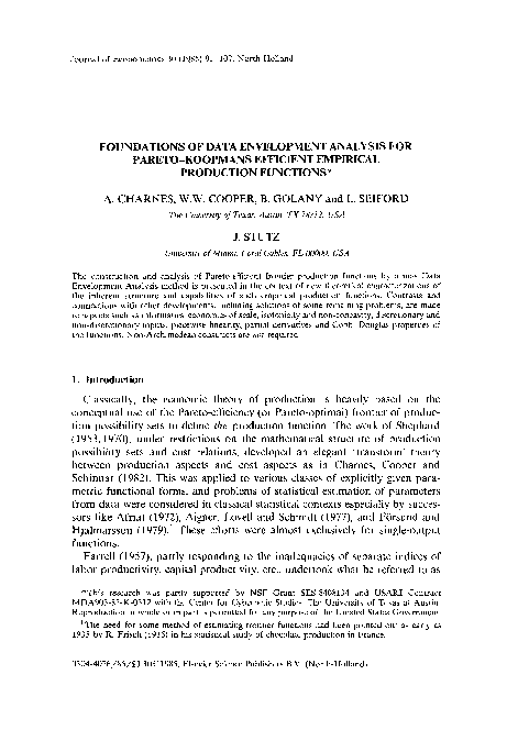 (PDF) Foundations of data envelopment analysis for Pareto-Koopmans efficient empirical ...
