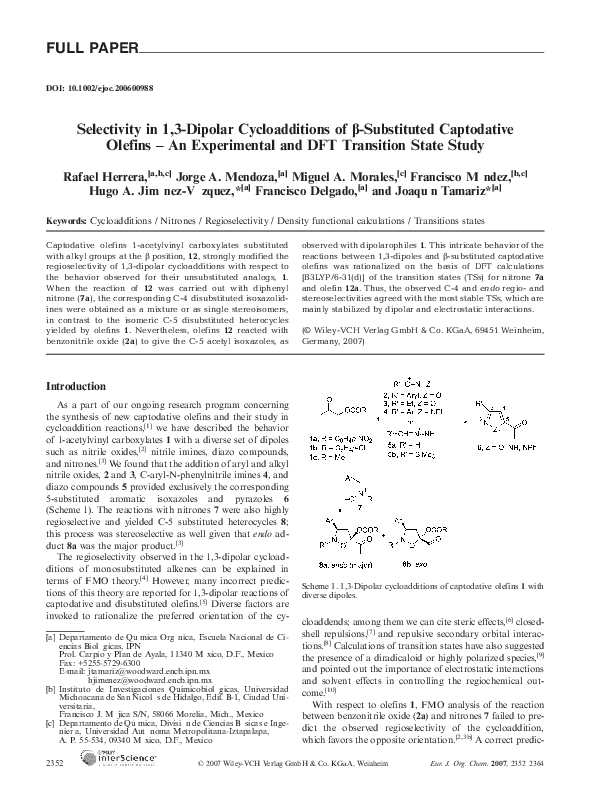 (PDF) Selectivity in 1,3-Dipolar Cycloadditions of β-Substituted ...