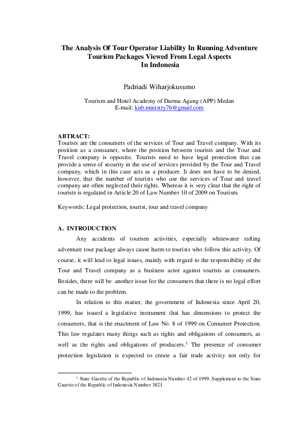 (PDF) The Analysis of Tour Operator Liability in Running Adventure ...