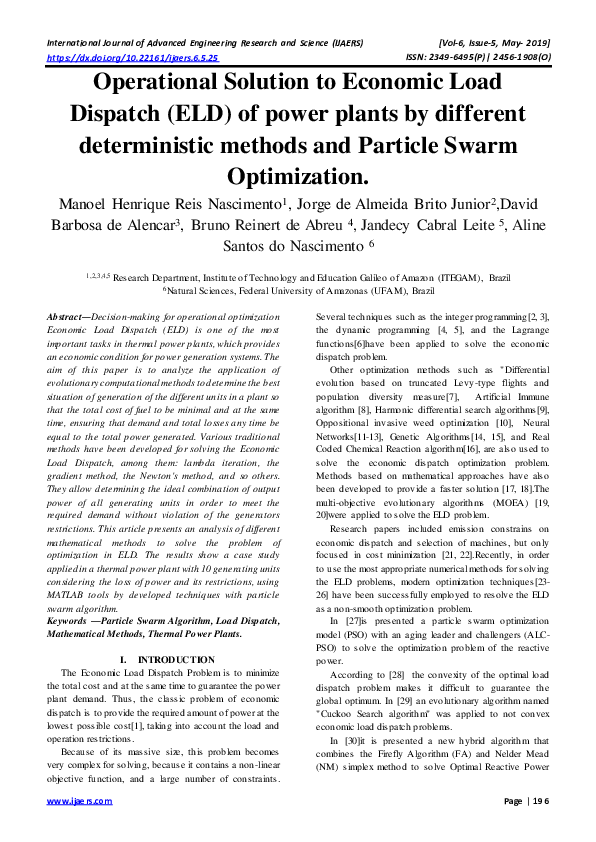 (PDF) Operational Solution to Economic Load Dispatch (ELD) of power plants by different ...
