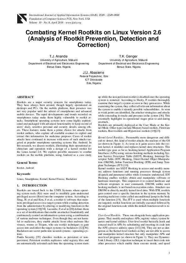 Pdf Combating Kernel Rootkits On Linux Version 26 Analysis Of Rootkit Prevention Detection