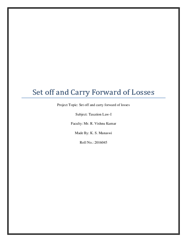 (DOC) Set off or Carry Forward of Losses