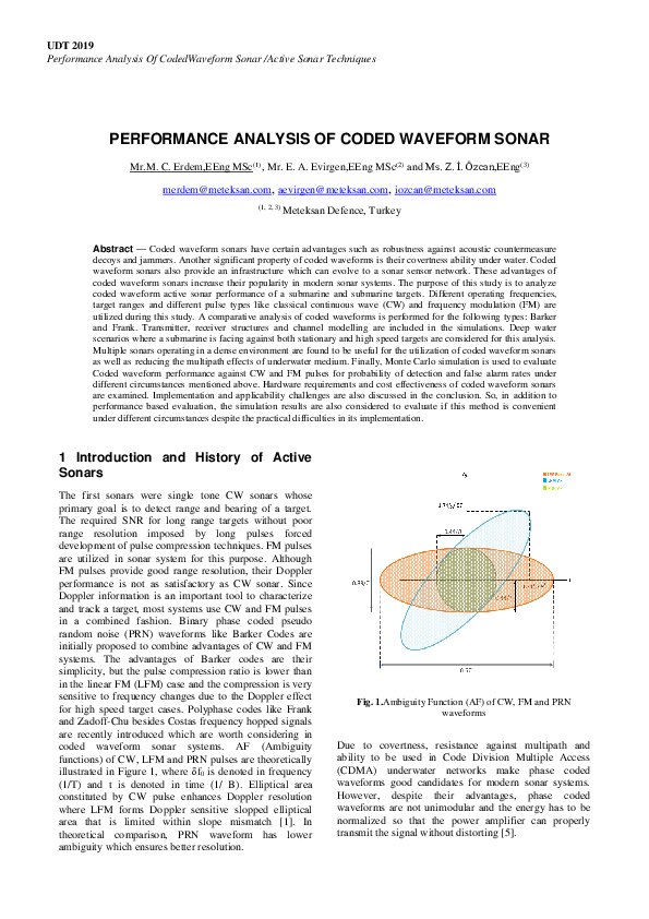(DOC) PERFORMANCE ANALYSIS OF CODED WAVEFORM SONAR