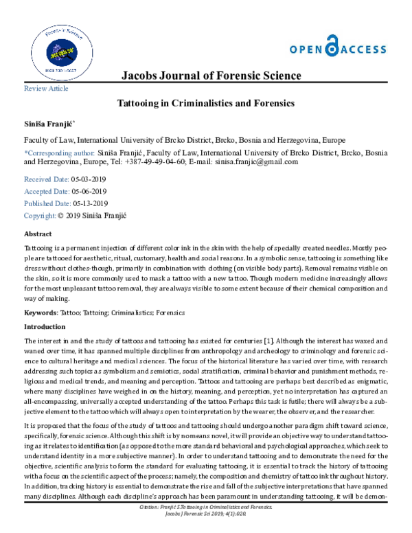 (PDF) Tattooing in Criminalistics and Forensics