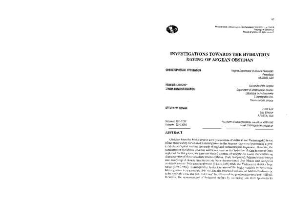 (PDF) INVESTIGATION TOWARDS THE HYDRATION DATING OF AEGEAN OBSIDIAN