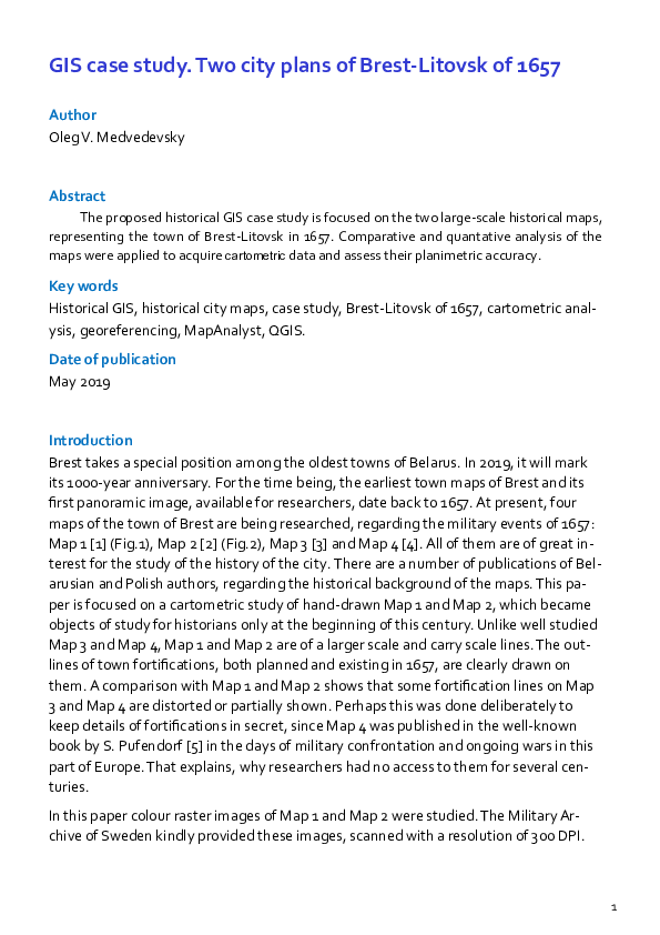 (PDF) GIS case study. Two city plans of Brest-Litovsk of 1657