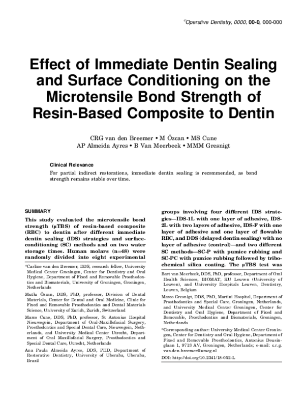 (PDF) Effect of Immediate Dentin Sealing and Surface Conditioning on the Microtensile Bond ...