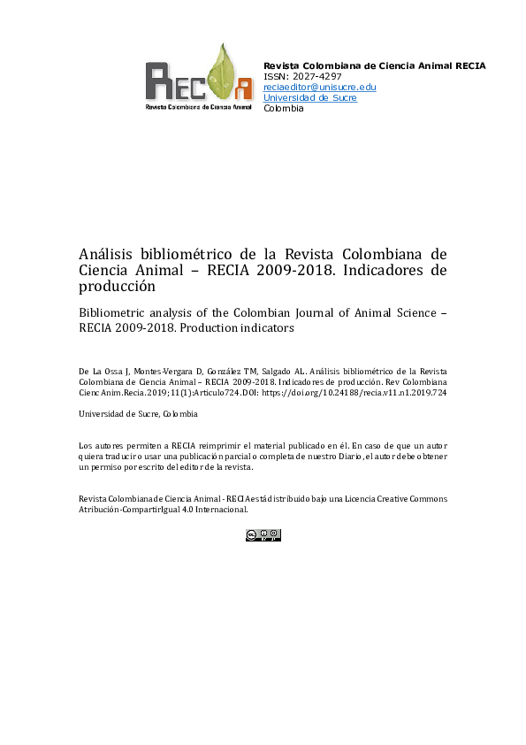 (PDF) Bibliometric analysis of the Colombian Journal of Animal Science ...