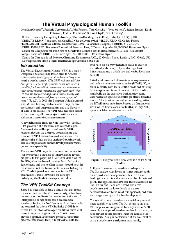 (PDF) The Virtual Physiological Human ToolKit