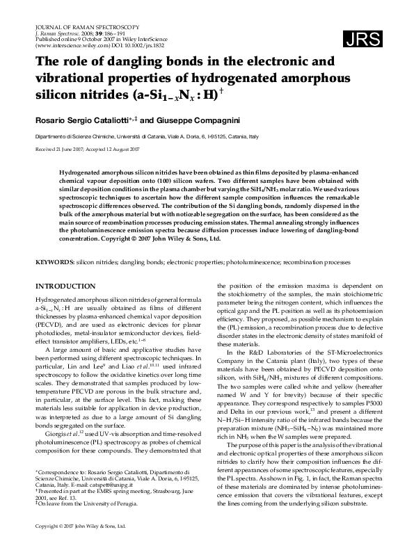 (PDF) The role of dangling bonds in the electronic and vibrational ...
