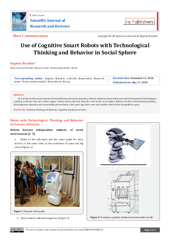 (PDF) Use of Cognitive Smart Robots with Technological Thinking and ...