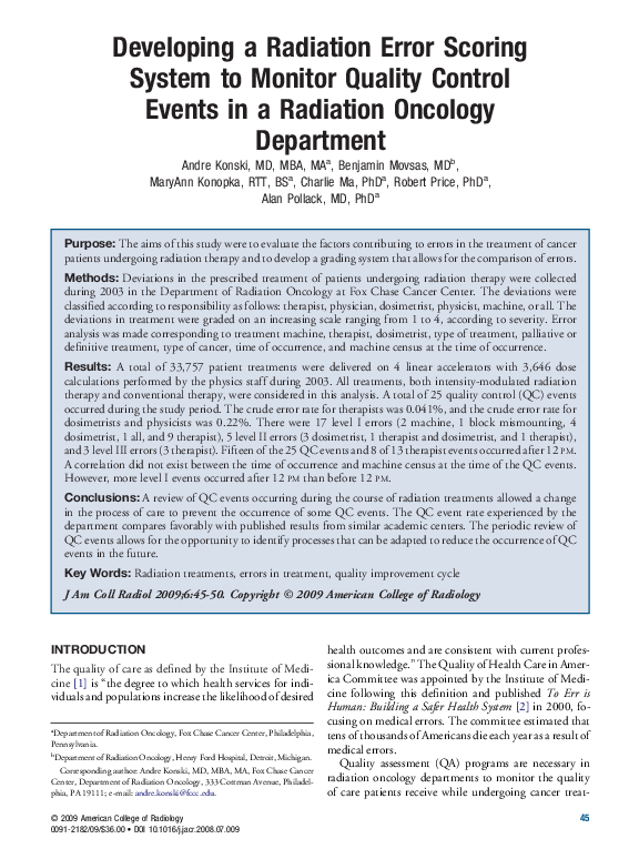 (PDF) Developing a Radiation Error Scoring System to Monitor Quality ...