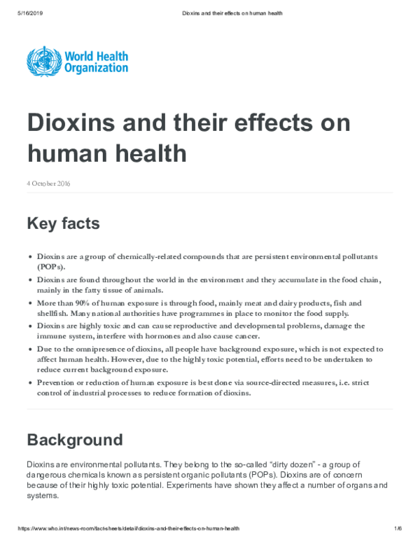 (PDF) Dioxins and their effects on human health