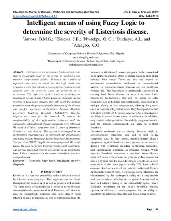 Pdf Intelligent Means Of Using Fuzzy Logic To Determine The Severity