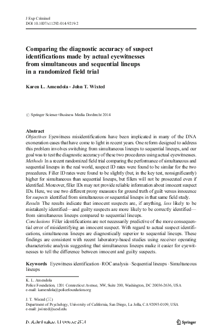 (PDF) Comparing the diagnostic accuracy of suspect identifications made ...