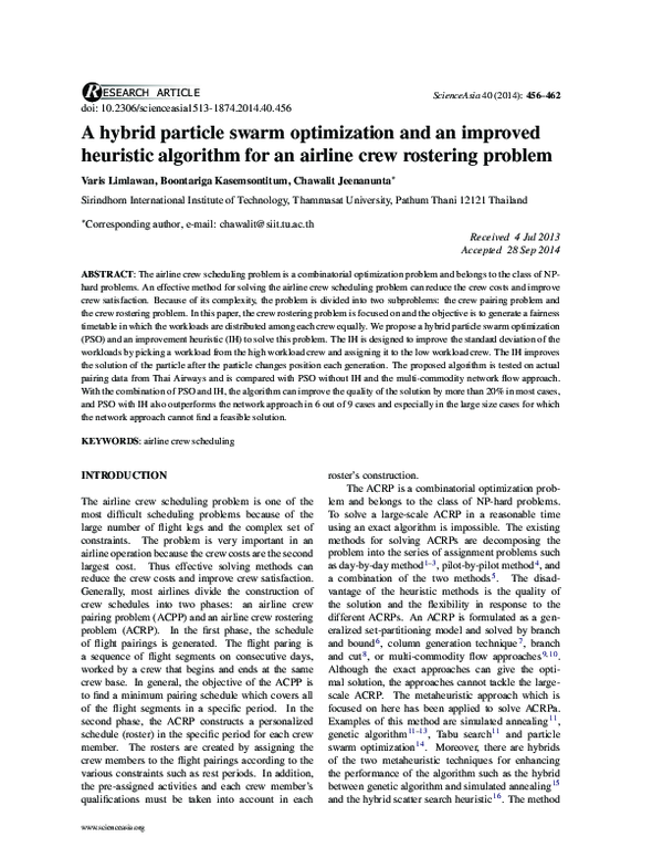 Pdf A Hybrid Particle Swarm Optimization And An Improved Heuristic Algorithm For An Airline