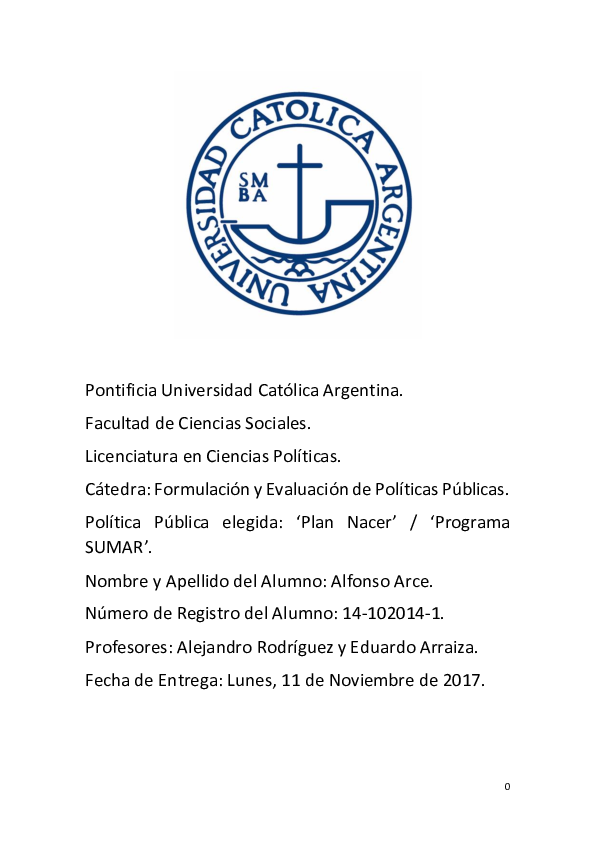 (PDF) PLAN NACER - PROGRAMA SUMAR: desde el Ciclo de las políticas ...