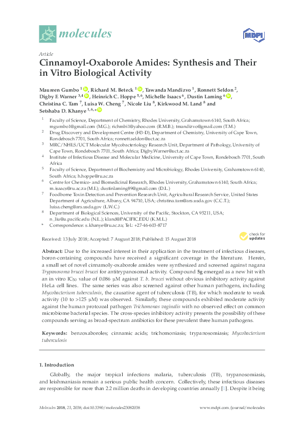 (PDF) molecules Cinnamoyl-Oxaborole Amides: Synthesis and Their in ...