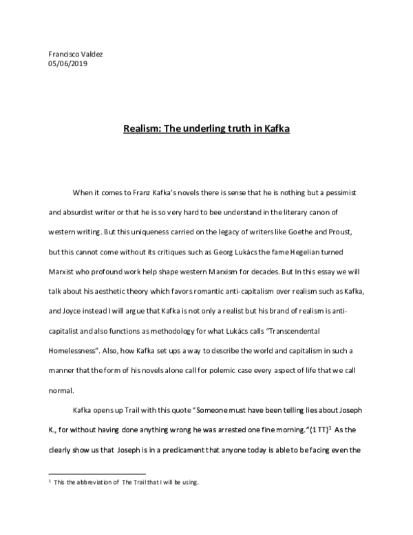 (PDF) Realism: The underling truth in Kafka