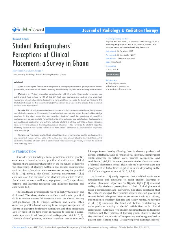 (PDF) Student Radiographers' Perceptions of Clinical Placement: a ...