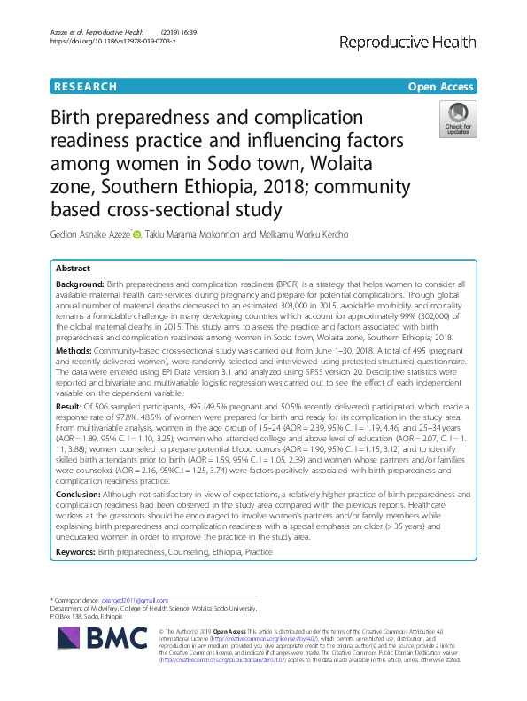 (PDF) Birth preparedness and complication readiness