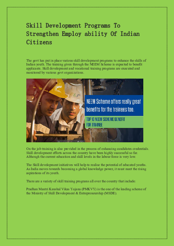 (PDF) Skill Development Programs To Strengthen Employ ability Of Indian ...