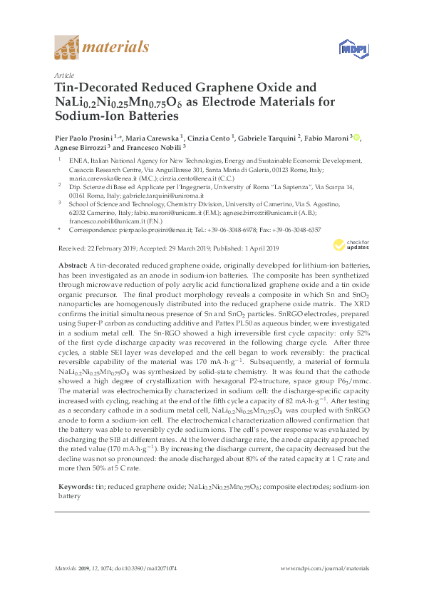 (PDF) materials Tin-Decorated Reduced Graphene Oxide and NaLi 0.2 Ni 0. ...