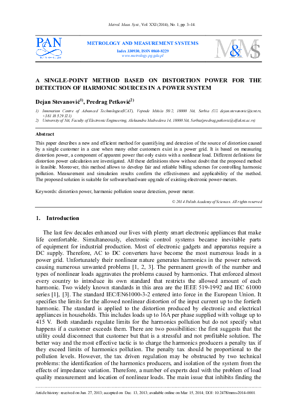 (PDF) A Single-Point Method Based on Distortion Power for the Detection ...