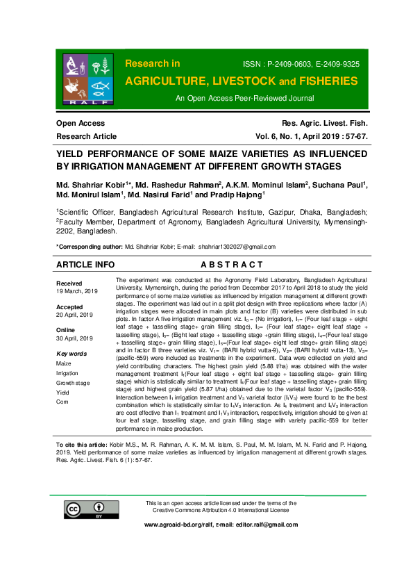 (PDF) YIELD PERFORMANCE OF SOME MAIZE VARIETIES AS INFLUENCED BY IRRIGATION MANAGEMENT AT ...