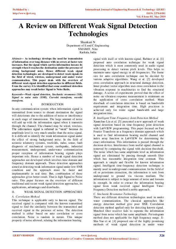 (PDF) IJERT-A Review on Different Weak Signal Detection Technologies