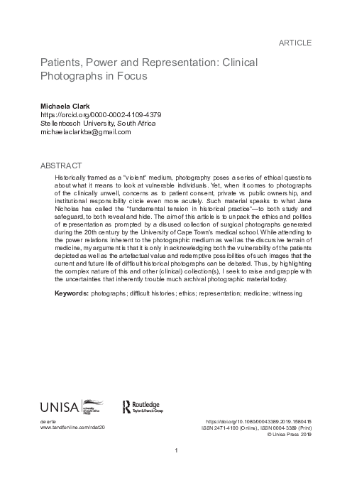 (PDF) Patients, Power and Representation: Clinical Photographs in Focus
