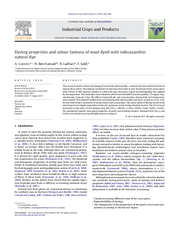 (PDF) Dyeing properties and colour fastness of wool dyed with indicaxanthin natural dye