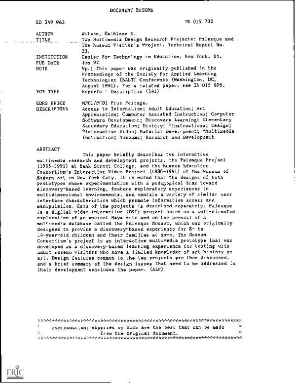 (PDF) Two Multimedia Design Research Projects: Palenque and the Museum ...