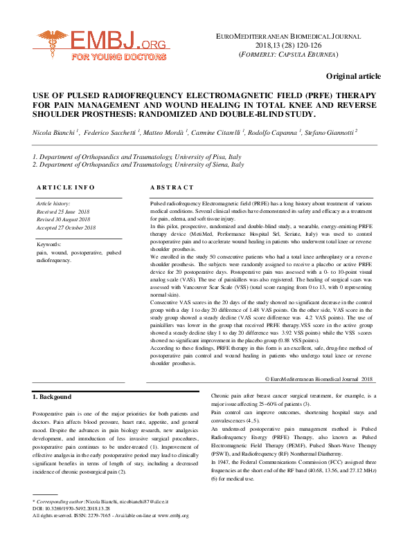 (PDF) Use of Pulsed Radiofrequency Electromagnetic Field (PRFE) Therapy ...