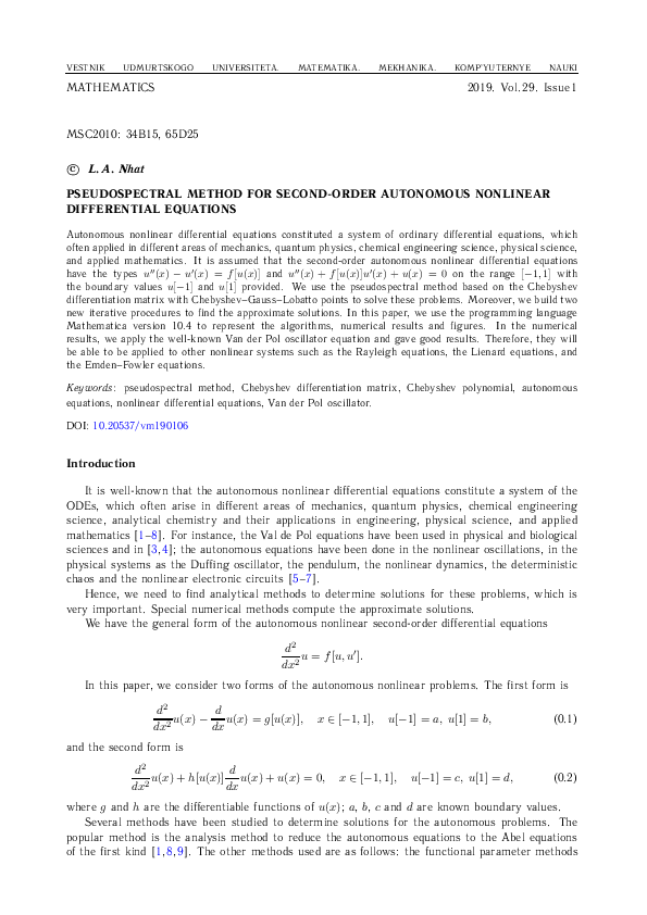 (PDF) PSEUDOSPECTRAL METHOD FOR SECOND-ORDER AUTONOMOUS NONLINEAR ...