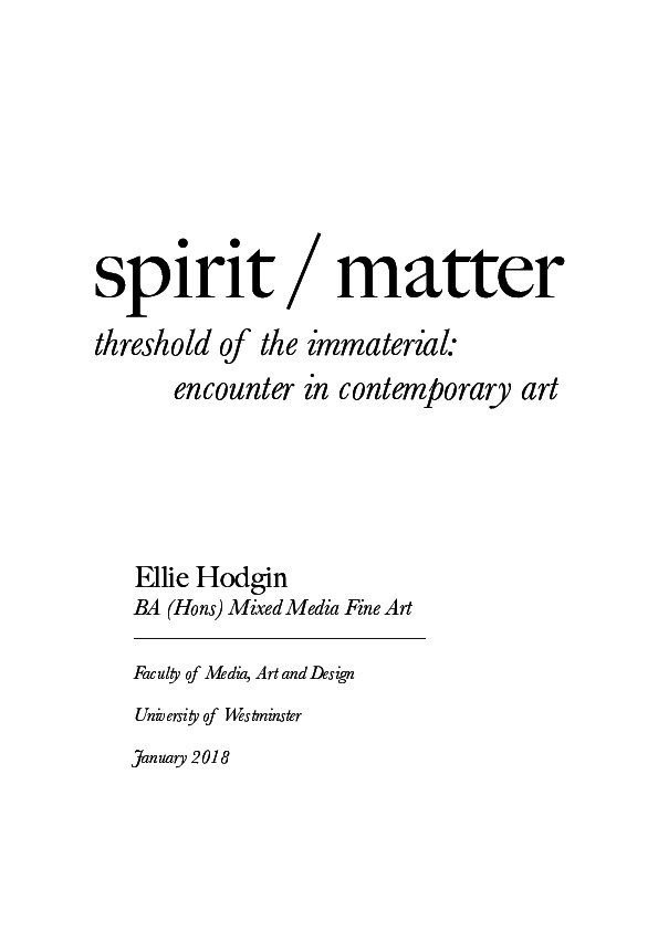 (PDF) Spirit/ Matter: Threshold of the Immaterial, Encounter in ...