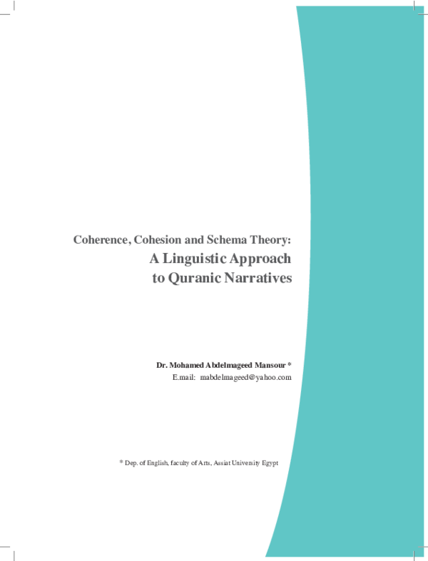 (PDF) Coherence, cohesion and schema theory: A Linguistic approach to ...