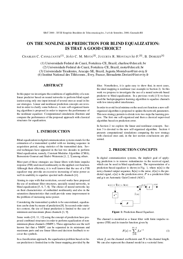 (PDF) On the Nonlinear Prediction for Blind Equalization: Is That a Good Choice?