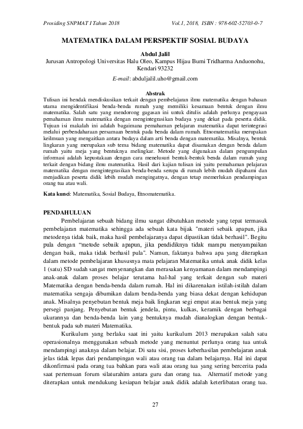 (PDF) MATEMATIKA DALAM PERSPEKTIF SOSIAL BUDAYA