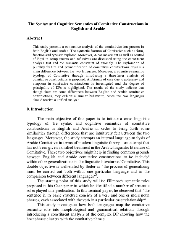 The Syntax And Cognitive Semantics Of Comitative Constructions In