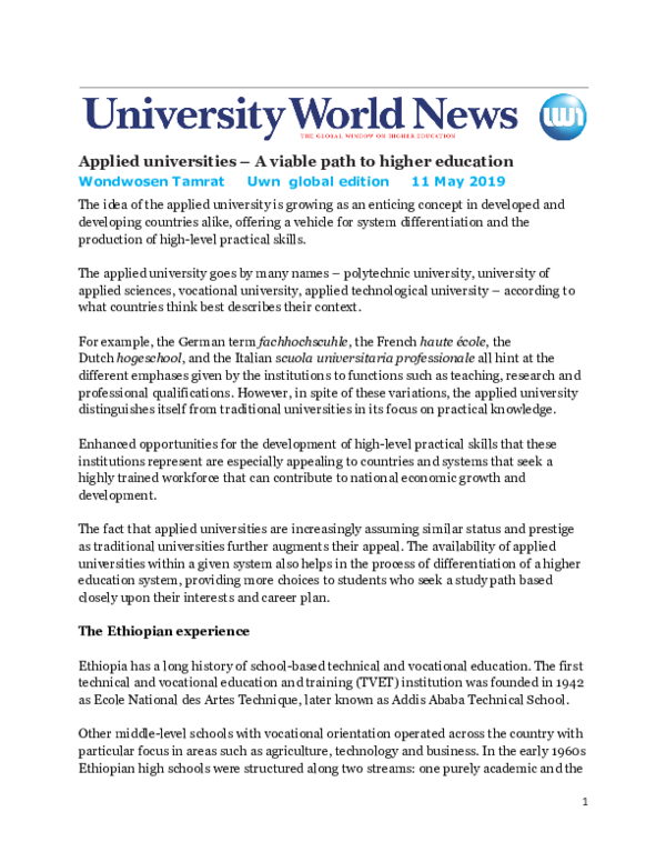 (PDF) Applied universities -A viable path to higher education