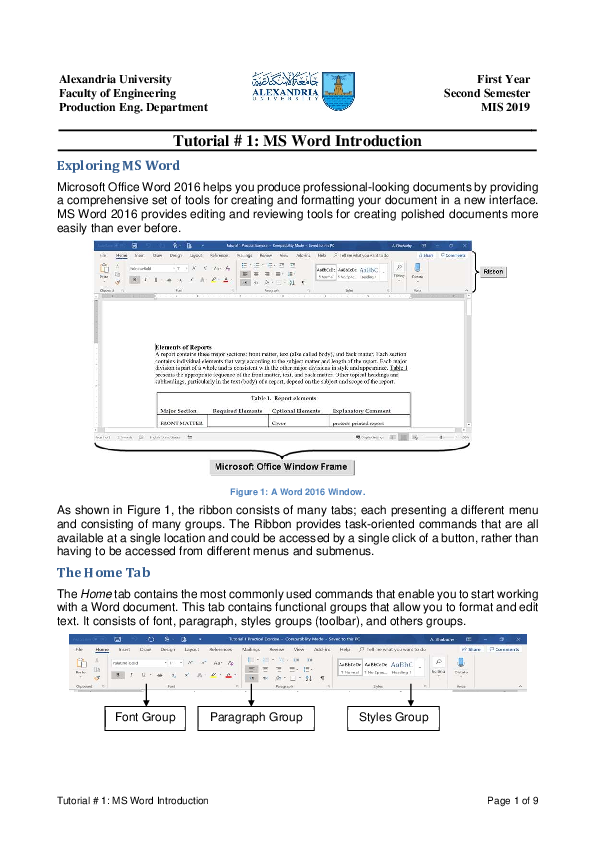 (PDF) Tutorial 1 MS Word Introduction | Hussen Ramzy - Academia.edu