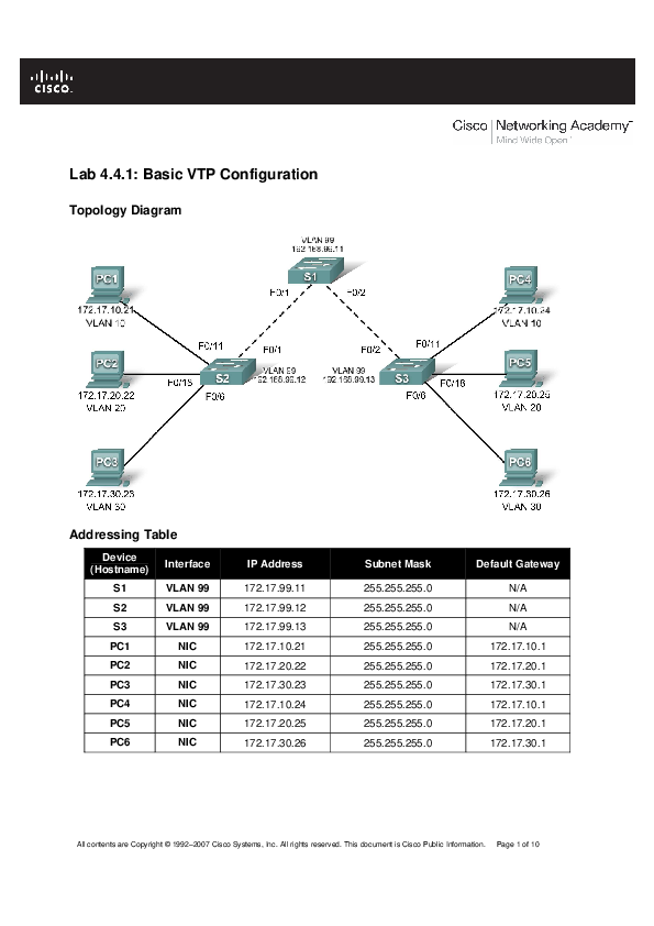 (PDF) Lab 4.4.1: Basic VTP Configuration | John Johnson - Academia.edu
