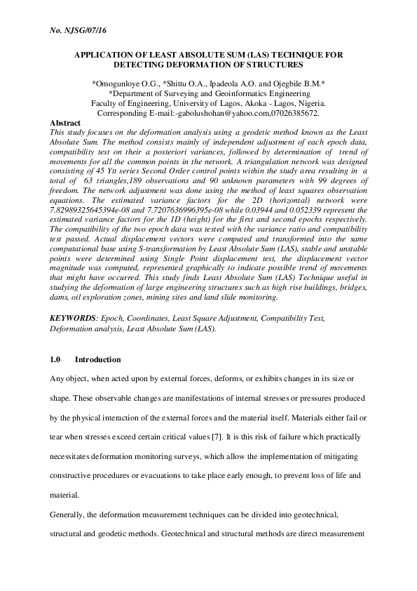 (PDF) No. NJSG/07/16 APPLICATION OF LEAST ABSOLUTE SUM (LAS) TECHNIQUE FOR DETECTING DEFORMATION ...