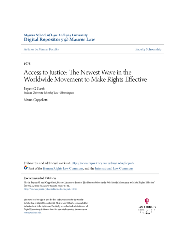 (PDF) Garth, Bryant G. and Cappelletti, Mauro, "Access to Justice: e ...